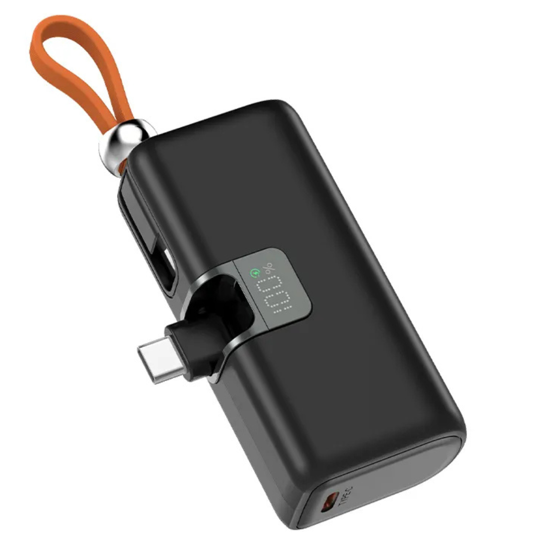 Mini Power Bank 5000mAh 22.5W avec Affichage LED et Câble Intégré – Yourtech.ma